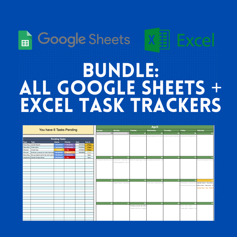 All Google Sheets Bundle + Excel Task Trackers – Sheets By Olan